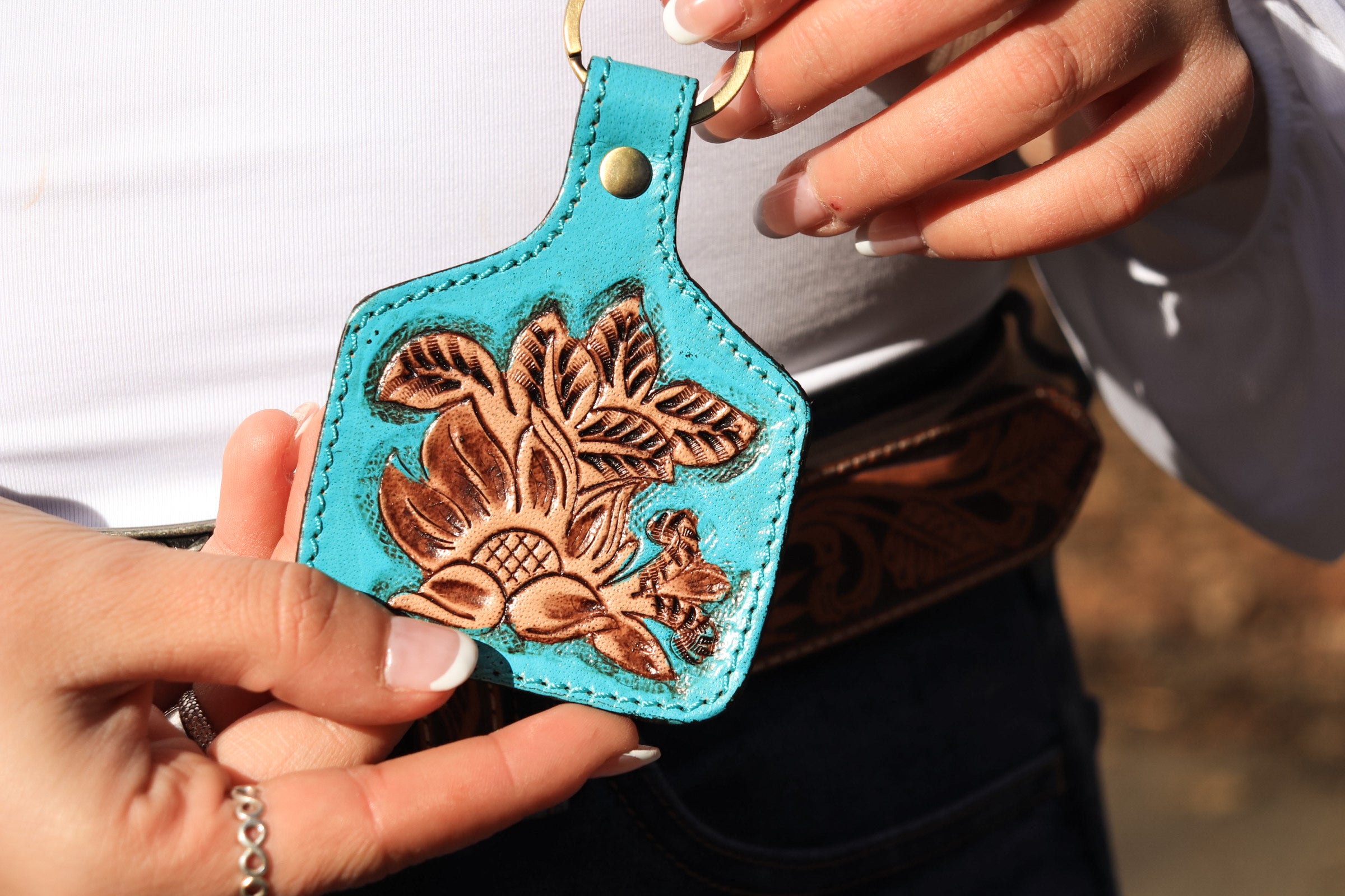 Tooled Turquoise Keychain – Hides and Kinds